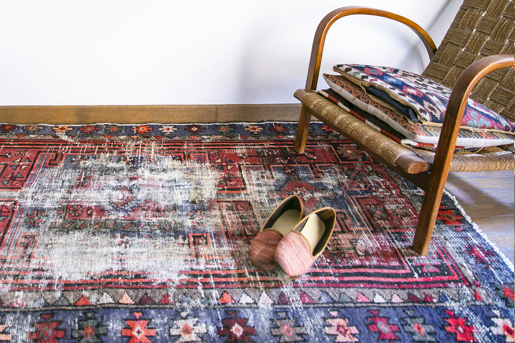 Distressed Persian rug handmade with naturally dyed wool | Ashayer